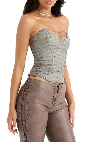 House Of Cb Lace-Up Corset Smoke