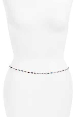 VIDAKUSH Rectangular Crystal Station Belly Chain - Multi/silver