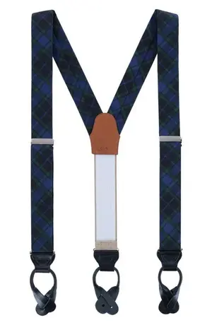 Trafalgar Ives Plaid Suspenders - Green And Navy Plaid