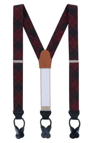Trafalgar Kincade Blackwatch Plaid Silk Suspenders - Red Plaid