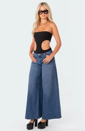 EDIKTED Vivie Cutout Rib Strapless Bodysuit