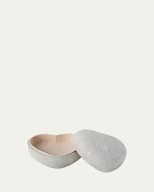 Aerin Dove Heart-shaped Faux Shagreen Decorative Box - Gray