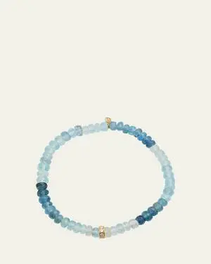 SYDNEY EVAN 14k Gold Diamond And Aqua Rondelle Bracelet - Blue