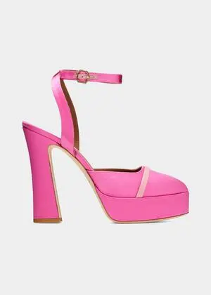MALONE SOULIERS Mora Satin Ankle-Strap Platform Pumps - Pink