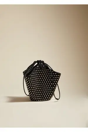 Khaite The Mini Lotus Drawstring Bag In Black With Crystals - Black