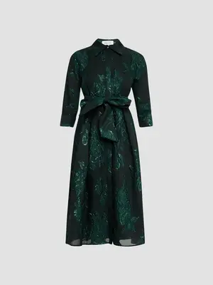 Rickie Freeman For Teri Jon Jacquard Floral-print Shirtdress - Emerald
