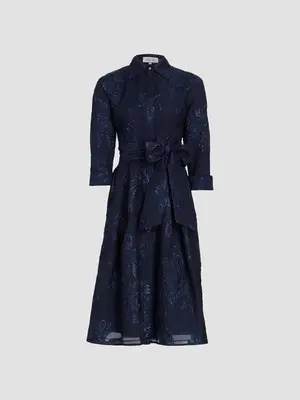 Rickie Freeman For Teri Jon Jacquard Floral-print Shirtdress - Navy