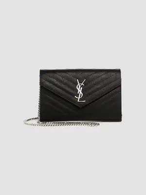 Saint Laurent Monogram Matelasse Leather Wallet-on-chain - Black