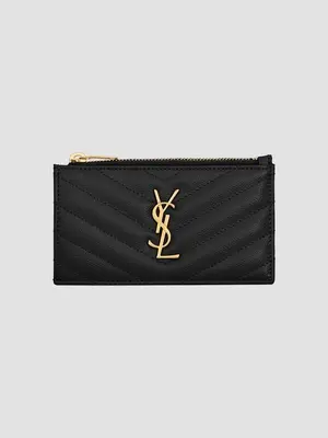 Saint Laurent Cassandre Matelassé Zipped Card Case In Leather Nero