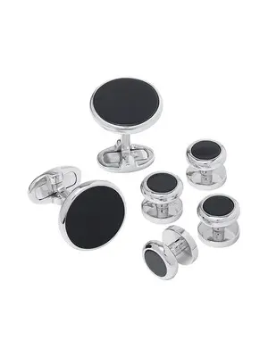 JAN LESLIE Sterling Silver & Onyx Cufflinks Set - Onyx Silver