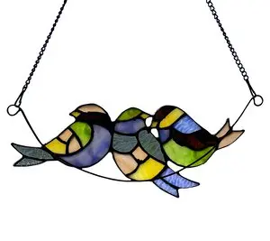 RIVER OF GOODS 4.5'h Three Birds Stained Glass Indow Panel