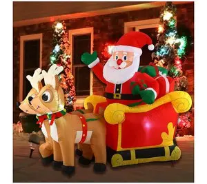 JOIEDOMI 6 Ft Santa Claus On Sleigh Inflatable - One-color