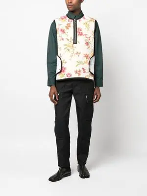 MARINE SERRE Floral Print Quilted Sleeveless Jacket - Neutrals
