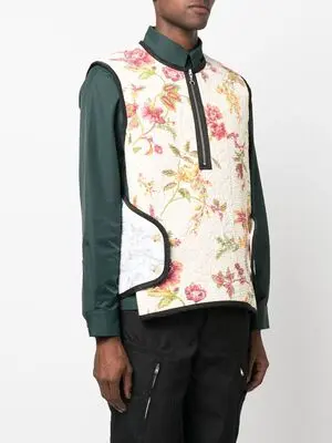 MARINE SERRE Floral Print Quilted Sleeveless Jacket - Neutrals