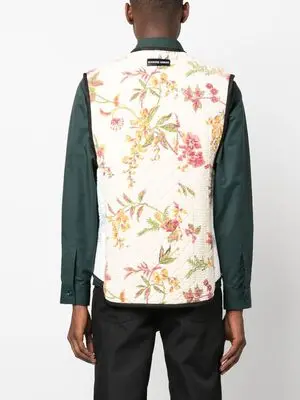 MARINE SERRE Floral Print Quilted Sleeveless Jacket - Neutrals