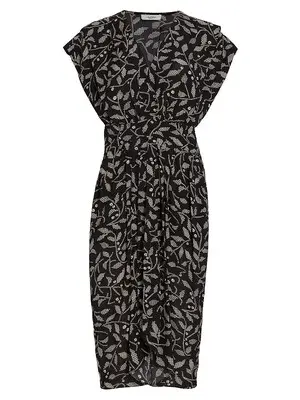 Isabel Marant Étoile Women's Almeya Gathered V-Neck Midi-Dress - Black  - Black
