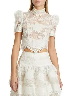 Zimmermann High Tide Embroidered Lace Crop Bodice