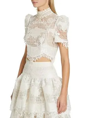 Zimmermann High Tide Embroidered Lace Crop Bodice