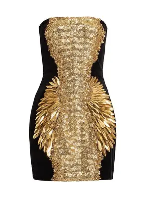Balmain Women's Strapless Velvet & Sequin Minidress - Black Gold  - Black Gold