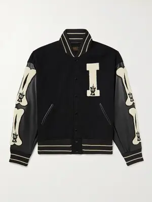 Kapital Faux Leather And Wool-blend Varsity Jacket - Black