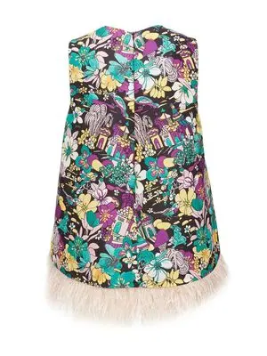 La DoubleJ La Scala Feather-trim Jacquard Top