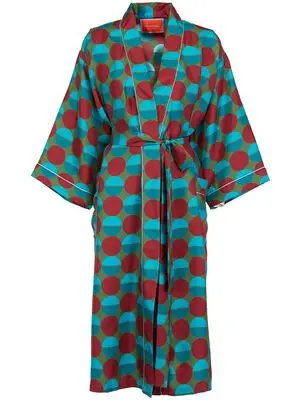 La DoubleJ Geometric-print Silk Robe - Green