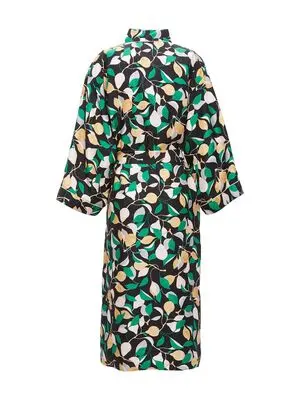 La DoubleJ Leaf Print Silk Robe - Black