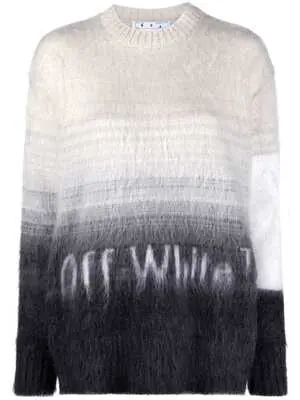 Off-White Intarsia-logo Crew-neck Jumper - Grey