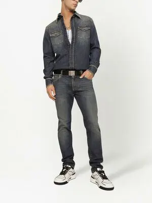 Dolce & Gabbana Logo-appliqué Slim-cut Jeans - Blue