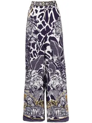 Camilla Graphic-print Wide-leg Trousers - Blue