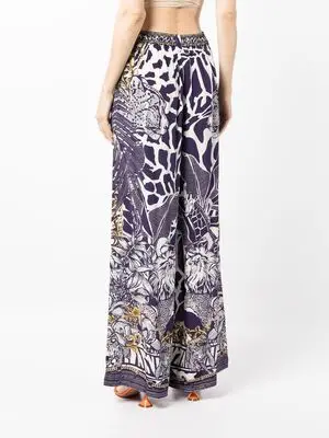 Camilla Graphic-print Wide-leg Trousers - Blue