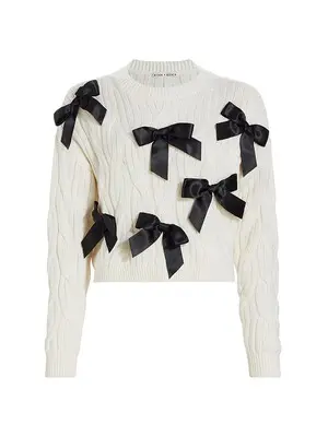Alice + Olivia Women's Beau Cable-Knit Bow Sweater - Primrose  - Ecru Black