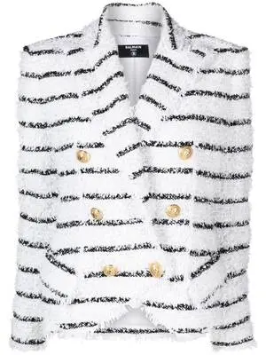 Balmain Striped Tweed Jacket - White