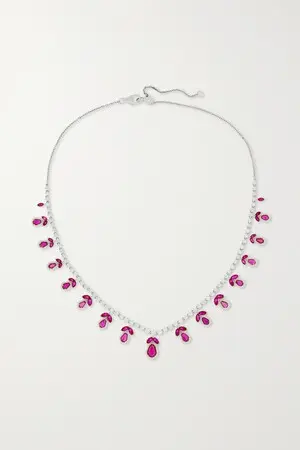 KAMYEN 18-karat White Gold, Enamel, Ruby And Diamond Choker - Pink