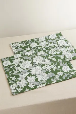 La DoubleJ Set Of Two Floral-print Linen Placemats - Green
