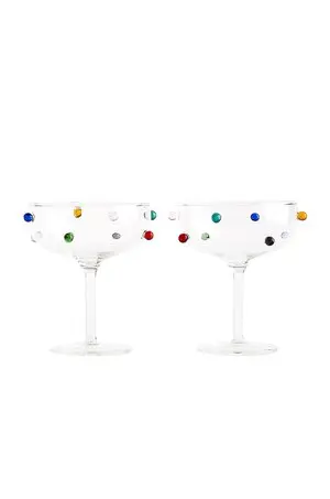 MAISON BALZAC Pomponette Coupes Set Of 2 - Clear With Multi