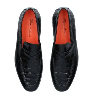 Santoni Alligator Carlos Loafers - Black