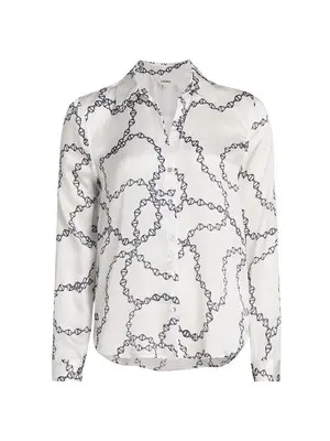 L'Agence Women's Tyler Holly Chain-Print Blouse - White Silver Chain  - White Silver Chain
