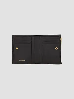 Saint Laurent Uptown Compact Wallet In Crocodile-embossed Shiny Leather