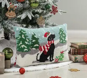 GLITZHOME 18'l Hooked Christmas Dog Pillow