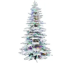 CHRISTMAS TIME 6.5' White Pine Snowy Artificial Christmas Tree With Multi - One-color