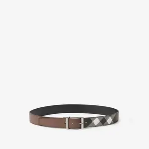 Burberry Reversible Check And Leather Belt Dark Birch Brown/black