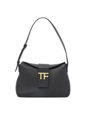 TOM FORD TOM FORD Mini TF Logo Leather Hobo Bag - Black