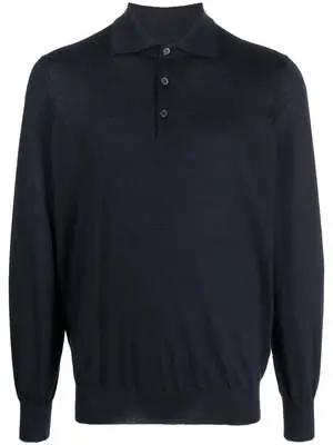 Brunello Cucinelli Long Sleeve Polo Shirt - Blue