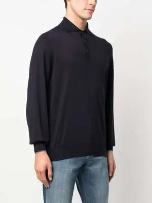 Brunello Cucinelli Long Sleeve Polo Shirt - Blue