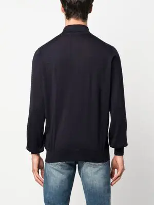 Brunello Cucinelli Long Sleeve Polo Shirt - Blue