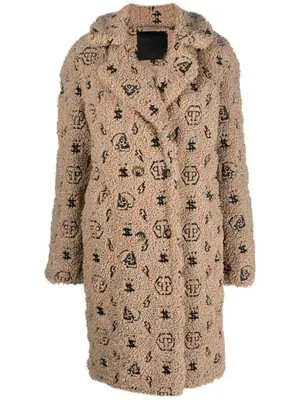 Philipp Plein Faux-fur Embroidered-monogram Coat