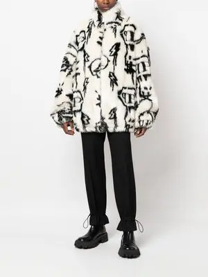 Philipp Plein Monogram Faux Fur Coat - White