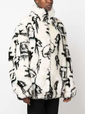 Philipp Plein Monogram Faux Fur Coat - White