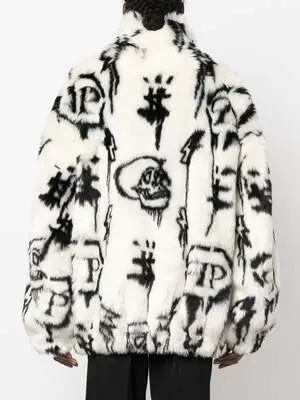 Philipp Plein Monogram Faux Fur Coat - White